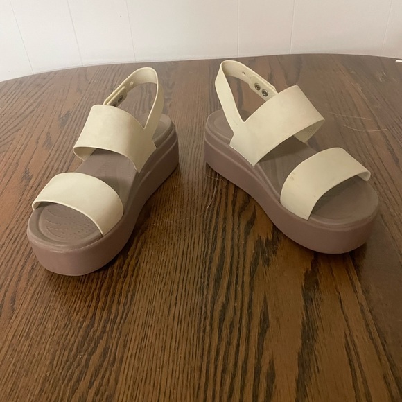 CROCS | Shoes | Crocs Brooklynn Low Wedge Cream And Tan Sandals | Poshmark